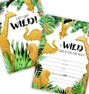 pop parties golden safari baby shower invitations - 40 pieces - 20 invitations + 20 envelopes - gold safari baby shower supplies - jungle baby shower decorations - safari shower invitations - wb 20ct