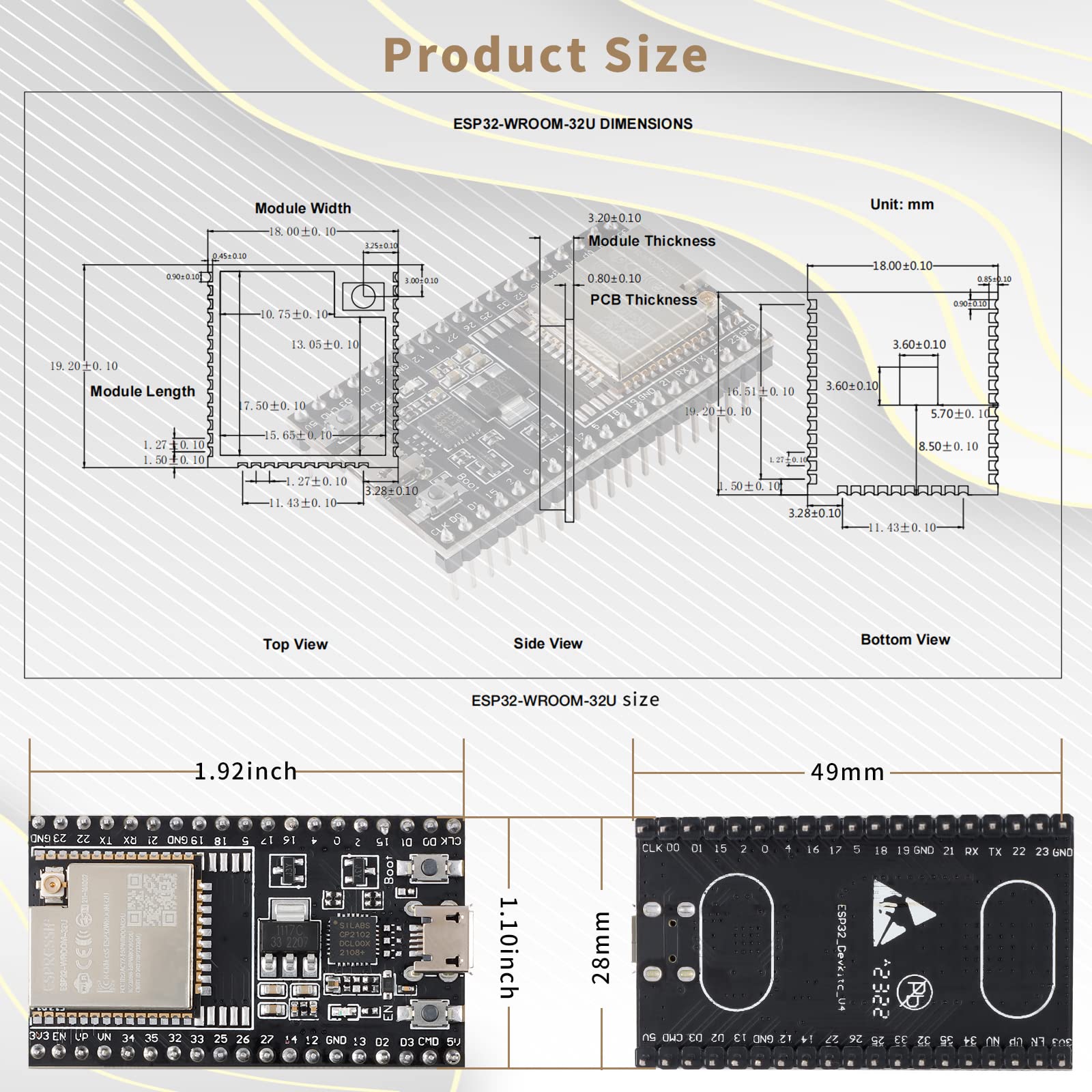 EC Buying ESP32-DevKitC Development Board ESP32 Development Board Equipped with WROOM-32U Module Integrated WIFI Bluetooth Module Microprocessor Interface SPI I2C I2S Suitable for Arduino WiFi (3PCS)