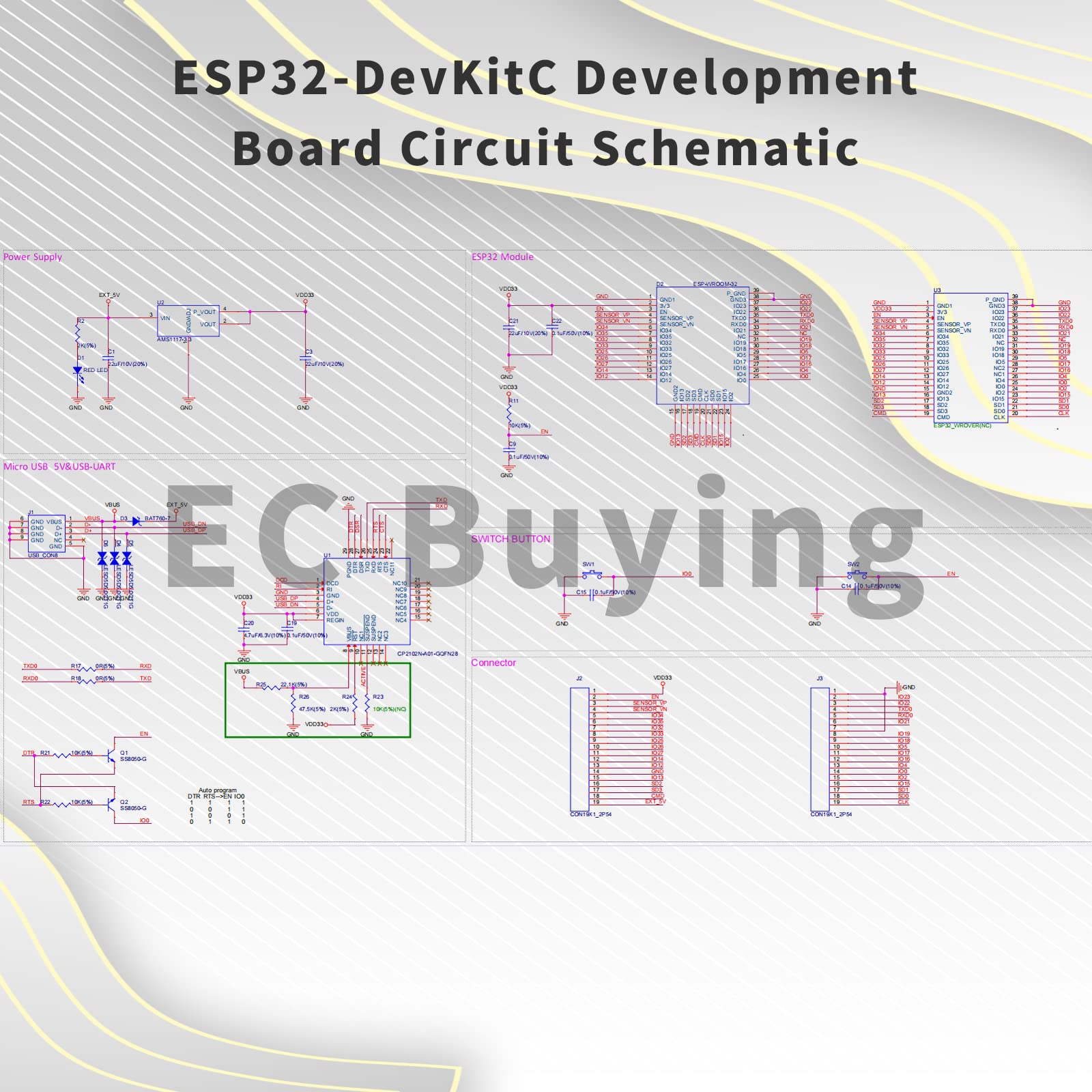 000 EC Buying ESP32-DevKitC Development Board,ESP32 Development Board Equipped with WROOM-32D Module Integrated WiFi Bluetooth Module Microprocessor Interface SPI I2C I2S Suitable