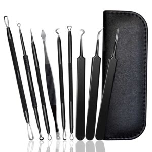 woama blackhead remover tools, pimple popper tool kit extraction acne tools blackhead whitehead remover stainless steel for nose face with black bag - 9pcs