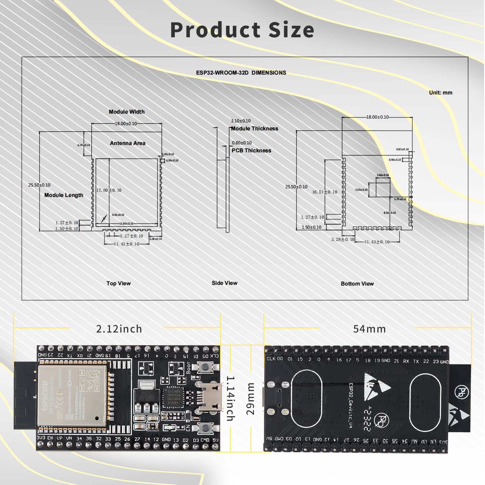 000 EC Buying ESP32-DevKitC Development Board,ESP32 Development Board Equipped with WROOM-32D Module Integrated WiFi Bluetooth Module Microprocessor Interface SPI I2C I2S Suitable