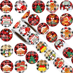 fumete 1000 pieces 2 rolls christmas stickers 1.5 inch 24 designs christmas plaid label sticker for kids xmas tree santa claus elk snowflake envelope seal gift decor for christmas card party supply