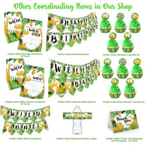 POP parties Golden Safari Baby Shower Invitations - 40 Pieces - 20 Invitations + 20 Envelopes - Gold Safari Baby Shower Supplies - Jungle Baby Shower Decorations - Safari Shower Invitations - WB 20ct