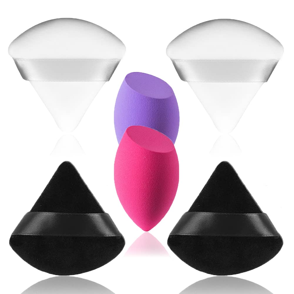 6 Pcs Makeup Sponge Set,Triangle Powder Puff and Beauty Blender,Make Up Sponges for Face,Velour Powder Puff for Loose Powder Mineral Powder Foundation Makeup Tools-Red/Purple