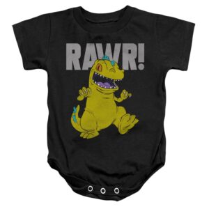 rugrats reptar unisex infant snap suit for baby (6 months) black