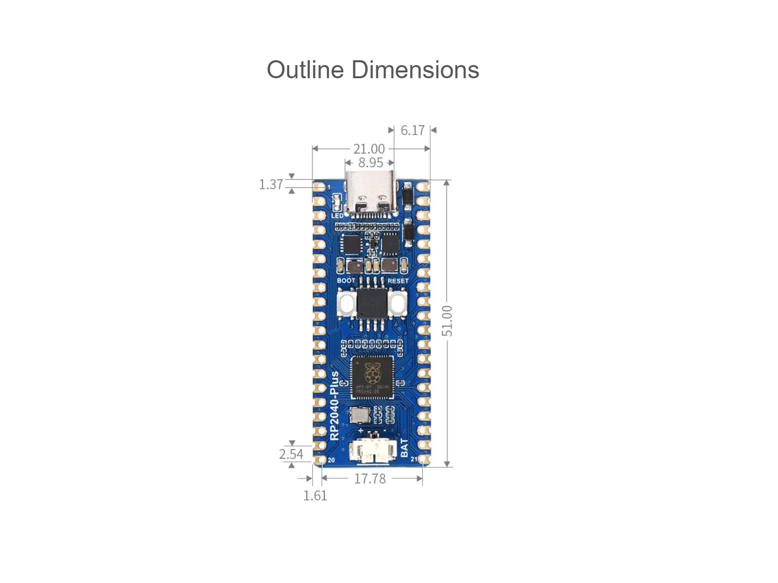 waveshare RP2040-Plus Mini Board High-Performance Pico-Like MCU Board Based on Raspberry Pi RP2040 Chip,Dual-core Arm Cortex M0+ Processor,USB-C Connector,Onboard 4MB Flash,Higher Current DC-DC Chip