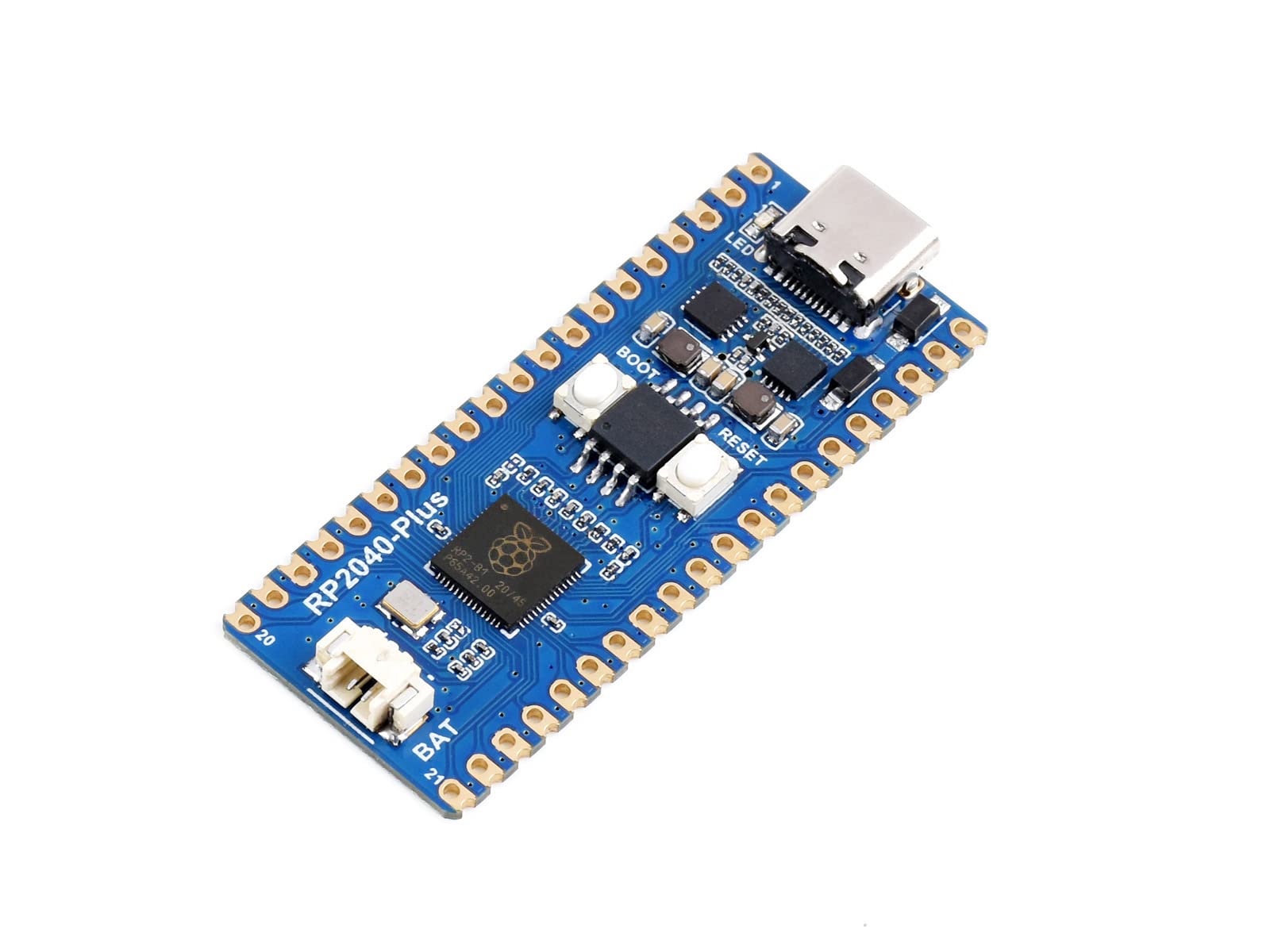 waveshare RP2040-Plus Mini Board High-Performance Pico-Like MCU Board Based on Raspberry Pi RP2040 Chip,Dual-core Arm Cortex M0+ Processor,USB-C Connector,Onboard 4MB Flash,Higher Current DC-DC Chip