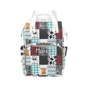 xozoty highland cow patchwork white diaper bags with name waterproof mummy backpack nappy nursing baby bags gifts tote bag for women