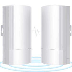 fretech wireless bridge set 900mpbs 5.8g wifi outdoor cpe point to point long range up to 2-3km cpe200 with 12dbi high-gain antenna，24v poe power, ip65 waterproof,2-pack, white