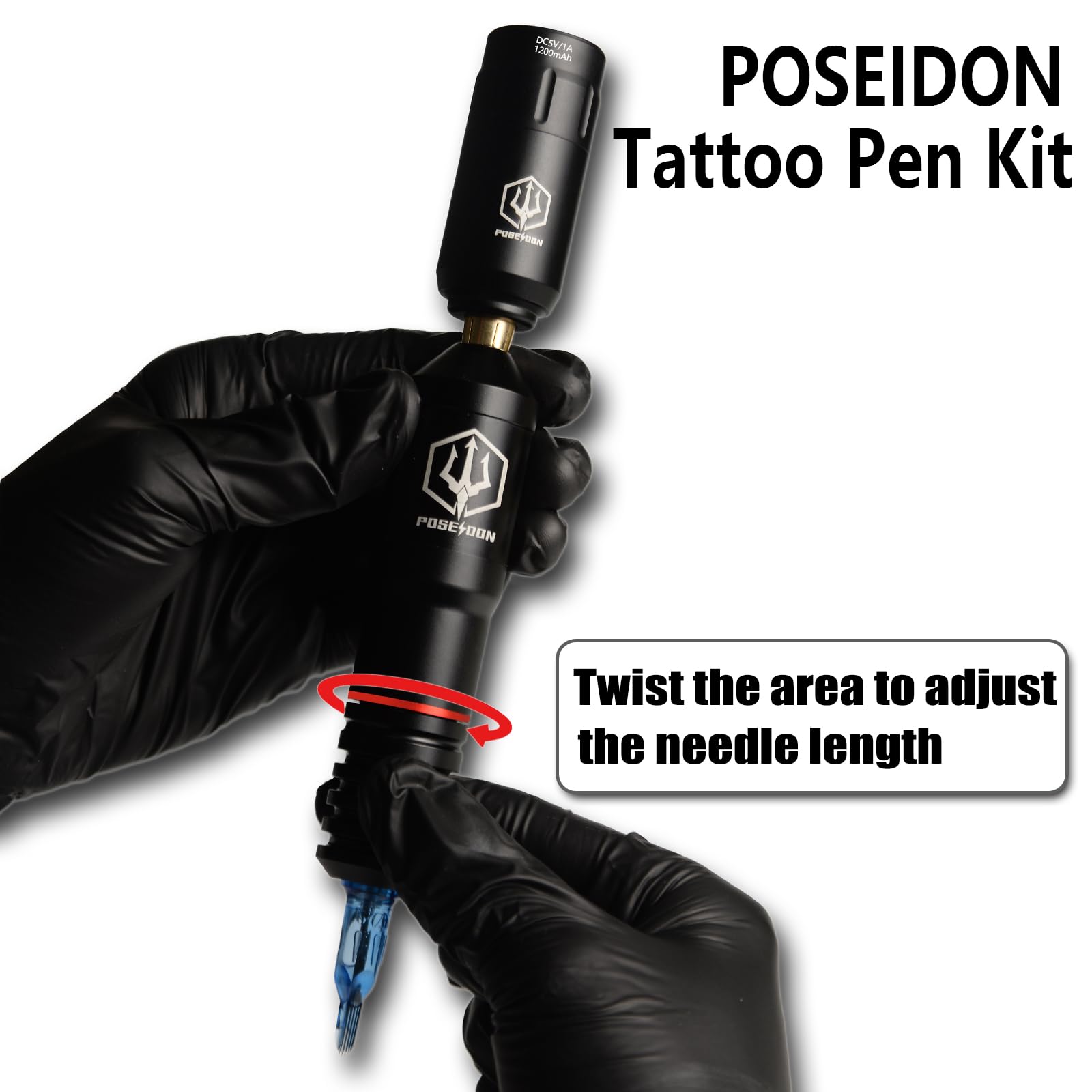 Tattoo Pen Kit - POSEIDON Wireless Tattoo Machine Kit, Tattoo Gun Kit with Tattoo Power Supply and 40 Pcs Tattoo Cartridge Needles, Complete Tattoo Kit Tattoo Supplies for Beginners(PTK018)