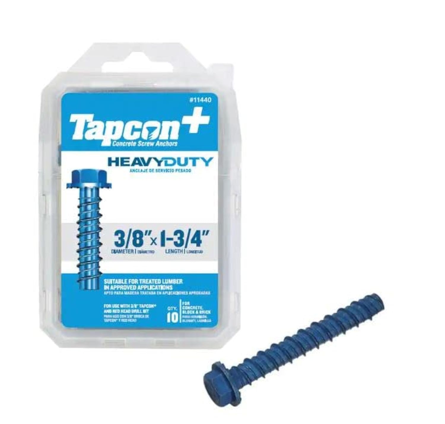 Tapcon+ 3/8 in. x 1-3/4 in. Heavy Duty Screw Anchors 10CT, Blue