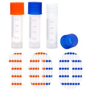 naoedeah 100 pcs 2ml plastic vials with caps lab vials small plastic bottles test tubes with lids centrifuge tubes small liquid sample vial storage container graduated vial tube with screw caps