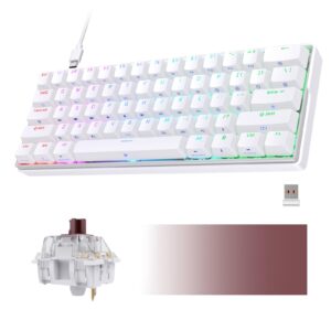 kemove snowfox dk61 60% wireless mechanical gaming keyboard, 2.4g/type-c/bluetooth, hot swappable rgb backlit 61 keys, anti ghosting/n-key rollover 3000mah battery, brown switch/white