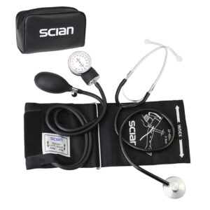 scian manual blood pressure cuff with stethoscope – professional aneroid sphygmomanometer with adult cuff 8.7”-16.5”& d-ring, classic bp kit with carrying bag (black)