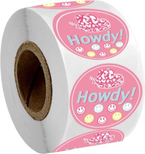 pop resin howdy sticker thank you stickers roll 1.5 inch cowboy cowgirl hat sticker small shop sticker small business packaging thank you stickers 500 pcs/roll, multicolored