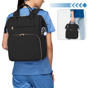 Fasrom Nurse Backpack for Work Women, Nursing Tote Bag with Laptop Compartment for Nursing Work and Home Health Care, Black (Empty Bag Only)