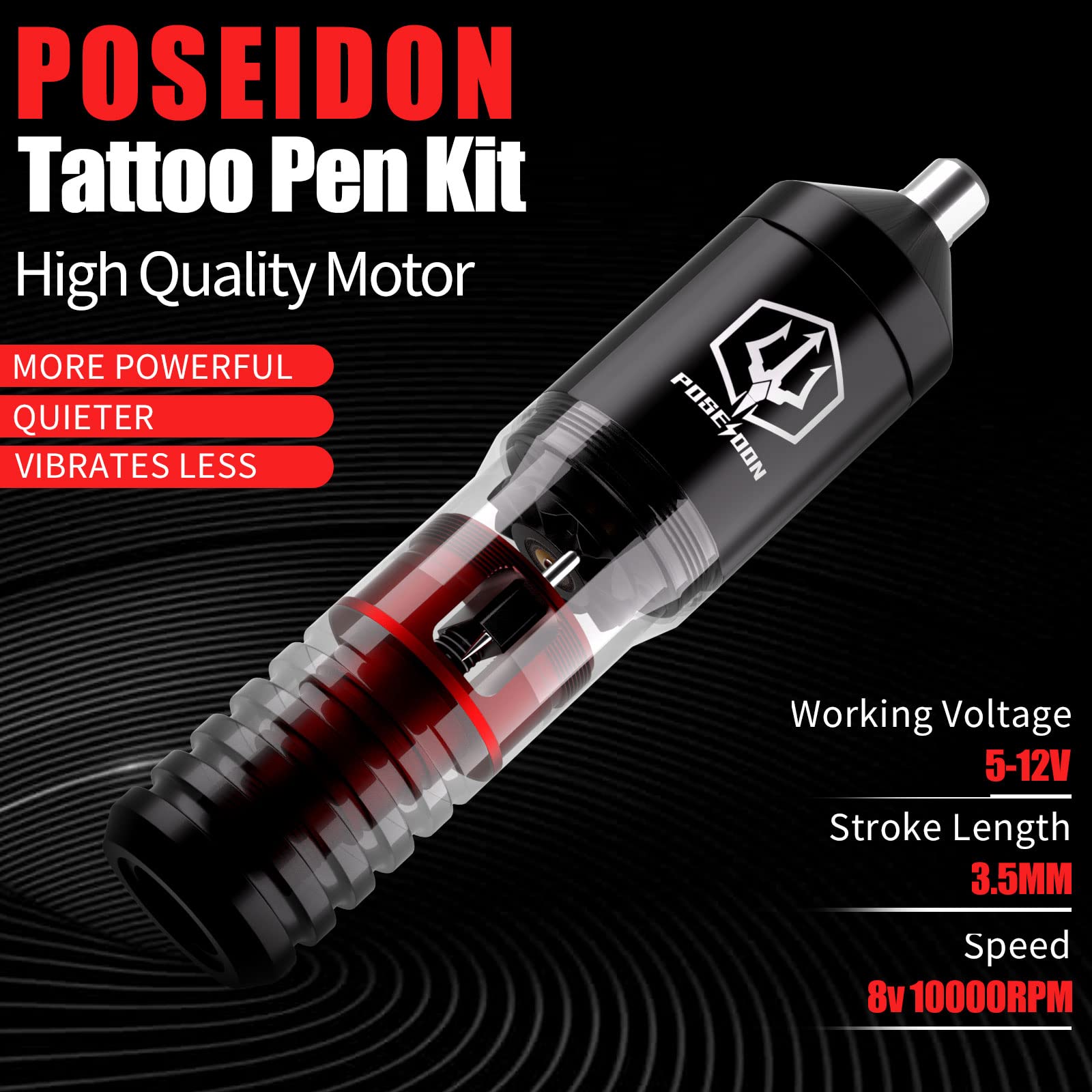 Tattoo Pen Kit - POSEIDON Wireless Tattoo Machine Kit, Tattoo Gun Kit with Tattoo Power Supply and 40 Pcs Tattoo Cartridge Needles, Complete Tattoo Kit Tattoo Supplies for Beginners(PTK018)