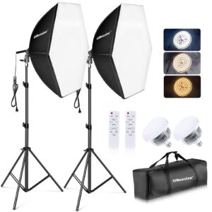 ubeesize softbox photography lighting kit, continuous lighting kit with 30" x 30" reflector and 3 color temperature 85w 3000k-7500k bulb, photo studio lighting for video recording, portrait shooting