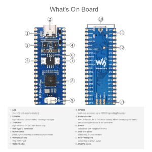 waveshare RP2040-Plus Mini Board High-Performance Pico-Like MCU Board Based on Raspberry Pi RP2040 Chip,Dual-core Arm Cortex M0+ Processor,USB-C Connector,Onboard 4MB Flash,Higher Current DC-DC Chip