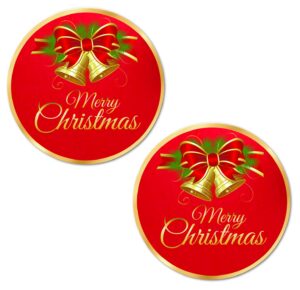 40 merry christmas stickers, 2 inch big round glossy labels, great for holiday season gifts, gift bag, cards, envelopes, boxes, tags, and supplies. made in usa