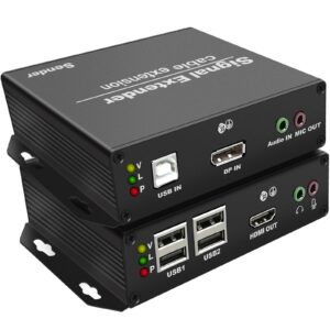 4k dp to hdmi kvm extender over cat5e/6/7 up to 394ft, lornceng displayport to hdmi ethernet extension over ip zero latency support 3d 4k@30hz, hdmi 1.4, edid pass-through, ir, rs232, 4port usb2.0