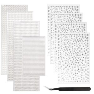 8 sheets 4100 pcs white pearl rhinestone stickers,3d self adhesive face gems stick on hair eyes face body makeup flat pearl eyeshadow sticker tattoo gem women nail art decoration diy craft rhinestones