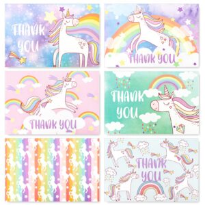 anydesign thank you cards 30 pack rainbow note cards with matching seal stickers envelopes cartoon greeting blank cards for baby shower wedding birthday party supplies, 4 x 6 inch