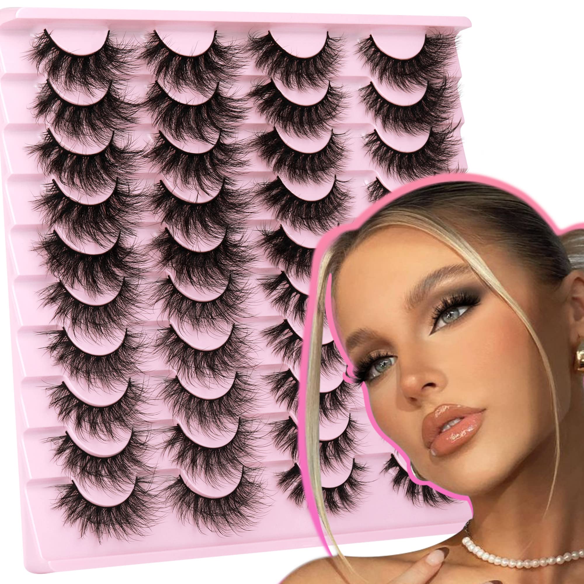 20 Pairs Fake Eyelashes Fluffy Volume Mink Lashes Wispy 20MM Long Dramatic False Eyelashes 4 Styles Reusable Handmade Soft Faux Mink Eye Lashes Pack by GVEFETIEE