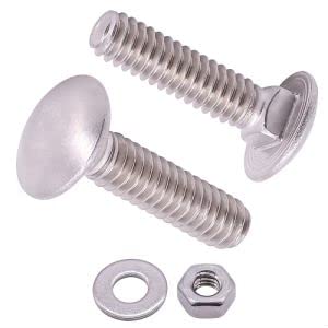 (6 sets) 3/8"-16 x 3 carriage bolt with hex nuts and flat washers sae, round head square neck bolts, 304 stainless steel 18-8, full thread unc