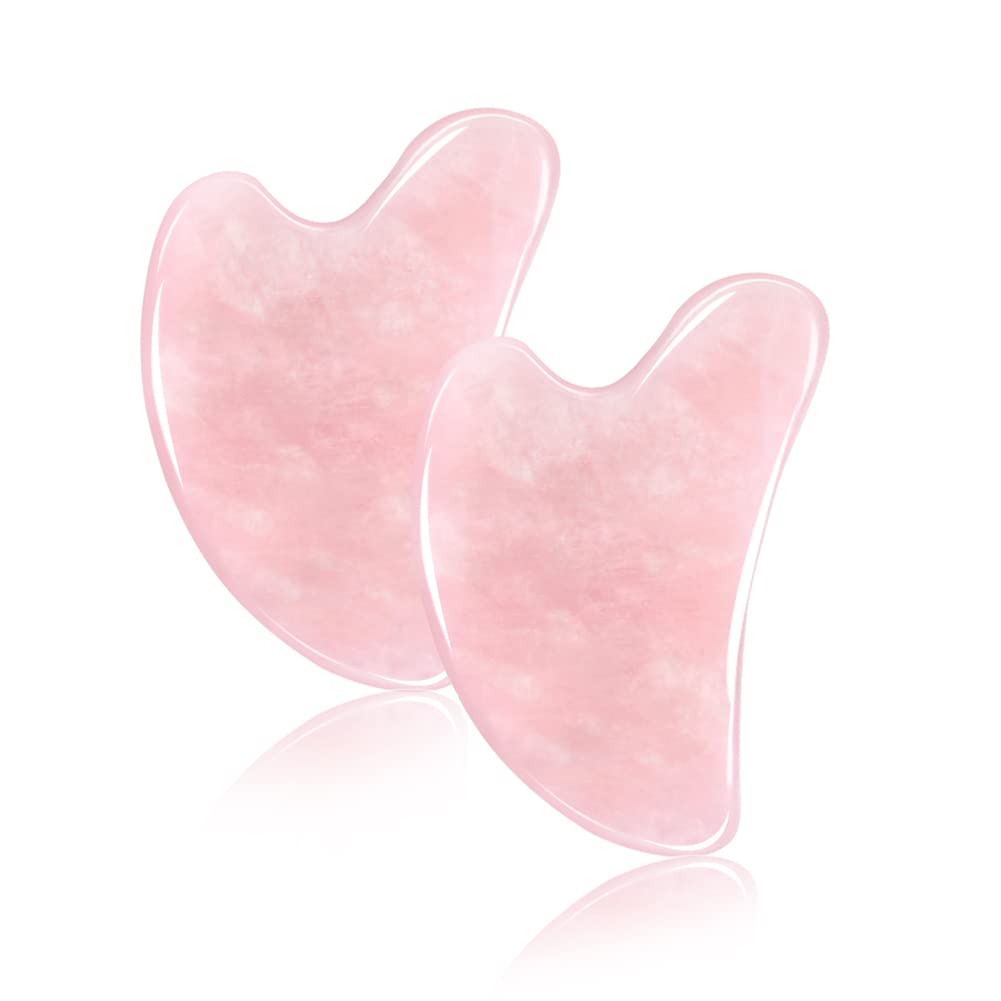 Lippbest 2-Pack Gua Sha Facial Tools Skin Care Products for Massage Lifting.Eye Puffiness Relief Natural Rose Quartz Massage Stone