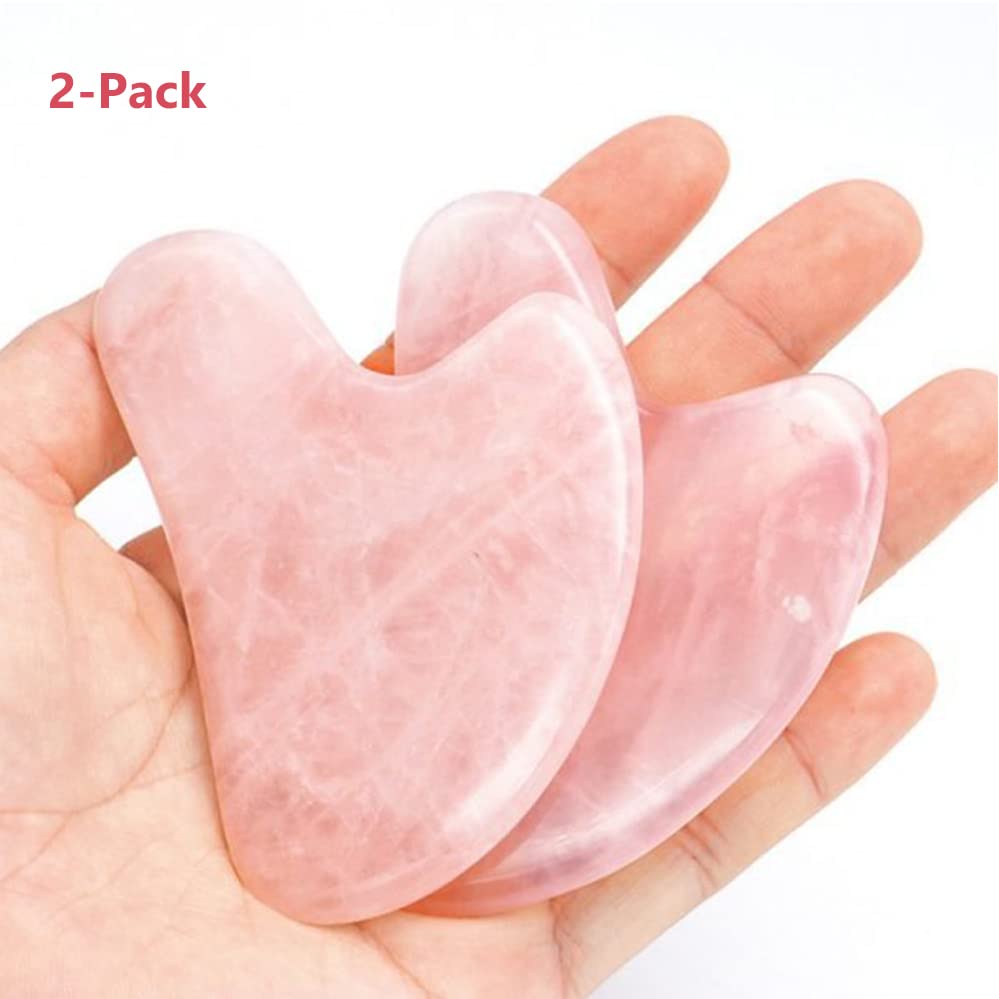 Lippbest 2-Pack Gua Sha Facial Tools Skin Care Products for Massage Lifting.Eye Puffiness Relief Natural Rose Quartz Massage Stone