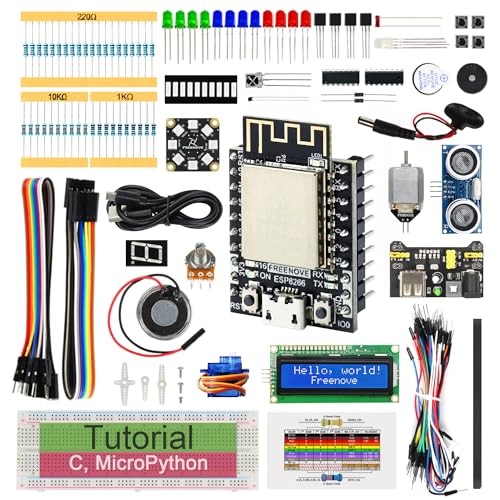 Freenove Super Starter Kit for ESP8266 (Included) (Compatible with Arduino IDE), ESP-12S Onboard Wi-Fi, MicroPython C Code, 496-Page Detailed Tutorial, 173 Items, 77 Projects