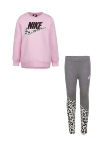 nike baby girl fleece tunic sweatshirt and leggings 2 piece set (c_h(06h111-geh)/p, 6 months)