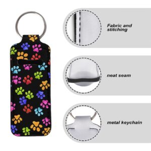 COEQINE Chapstick Holder Keychain Lip Balm Gloss Holder,with Colorful Paws Pattern,Lightweight Lipstick Sleeve Pouch,Lip Balm Keychain Holder for Women Girls