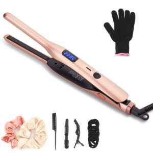 jaeton 3/10 inch pencil flat iron, small flat irons for short hair, beard and pixie cut, mini hair straightener small ceramic with adjustable temperature, include glove