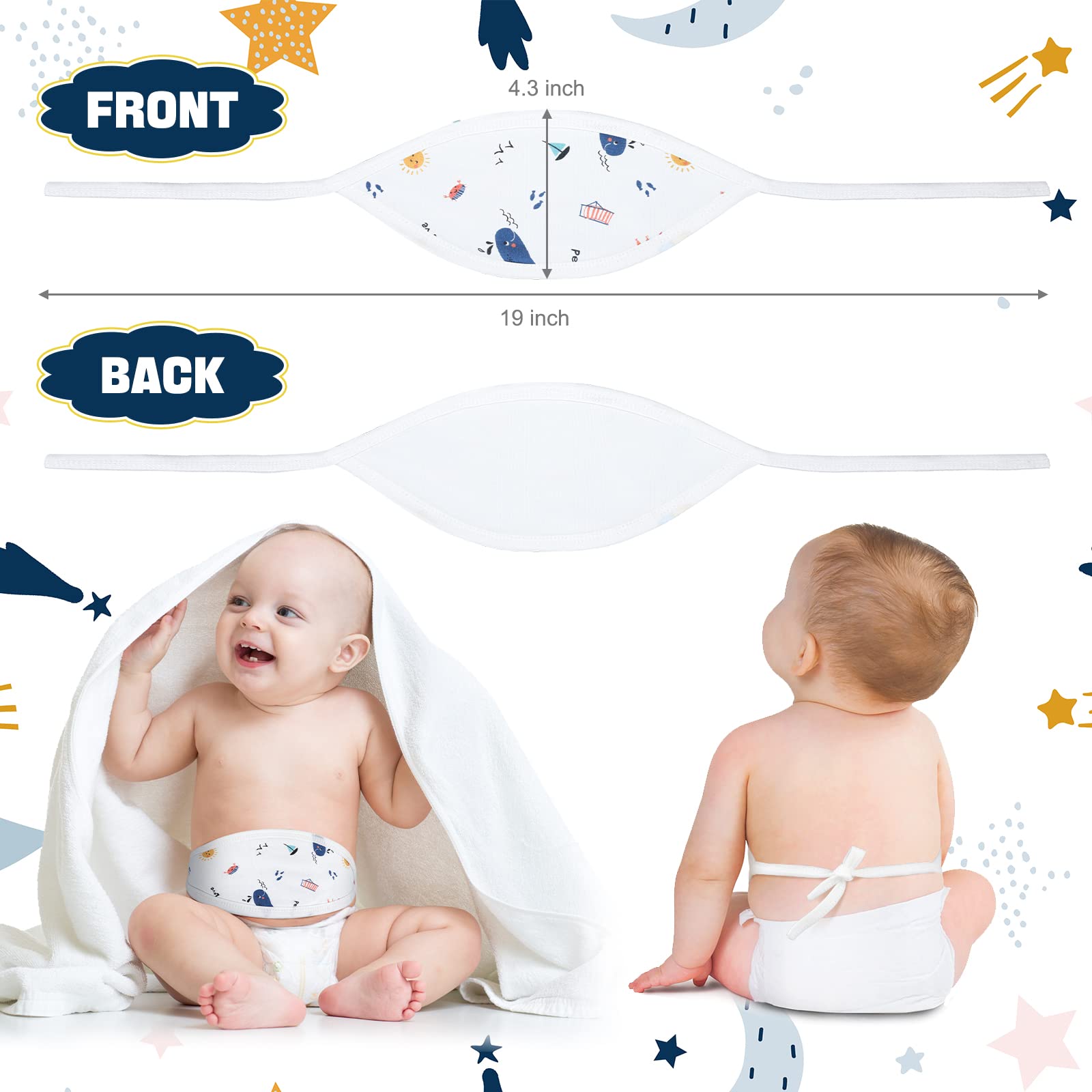 8 Pcs Newborn Infant Belly Wrap Comfort Cotton Umbilical Cord Cover Band Cartoon Soft Baby Belly Band Newborn Navel Belt for Protection Abdomen Baby Boy Girl Gifts 0-12 Months, 4 Styles (Cute)