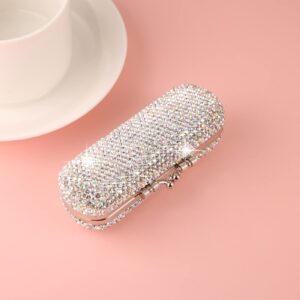 AsAlways Shiny Rhinestone Crystal Portable Lipstick Case with Mirror Portable Bling Diamonds Makeup Cosmetic Storage Holder for Travel Ladies Fashion(Silver)