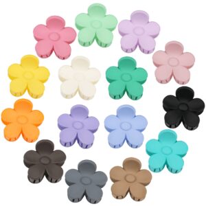 cute flower claw clips, 15 pcs 1.49 inch small jaw clips for women girls thin/medium/thick hair, 15 colors nonslip strong hold clamps catch barrettes hair accessories