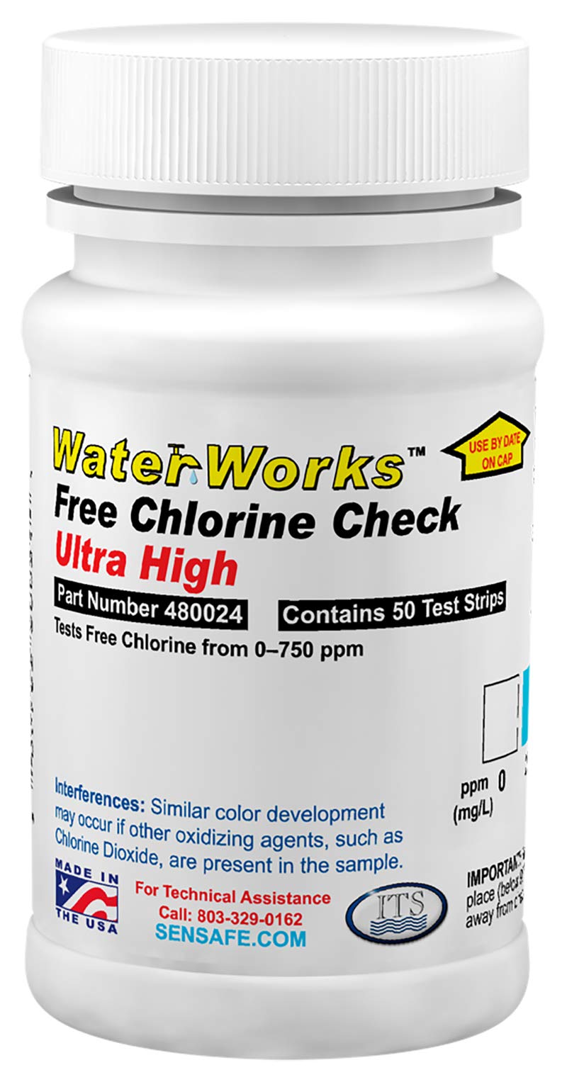 Industrial Test Systems WaterWorks 480024 Free Chlorine Test Strip, Ultra High Range, 31 Seconds Test Time, 0-750ppm Range (Bottle of 50) - Set of 2