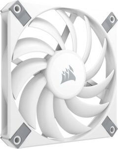 corsair af120 slim, 120mm pwm fluid dynamic bearing fan (thin profile for small-form-factor cases, low-noise, up to 2000 rpm, zero rpm mode support, universal 120x15mm sizing) single pack, white