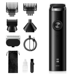 sejoy beard trimmer for men, cordless hair clippers hair trimmer, waterproof mustache body nose ear facial cutting shaver, electric razor all in 1 grooming kit, usb rechargeable & led display