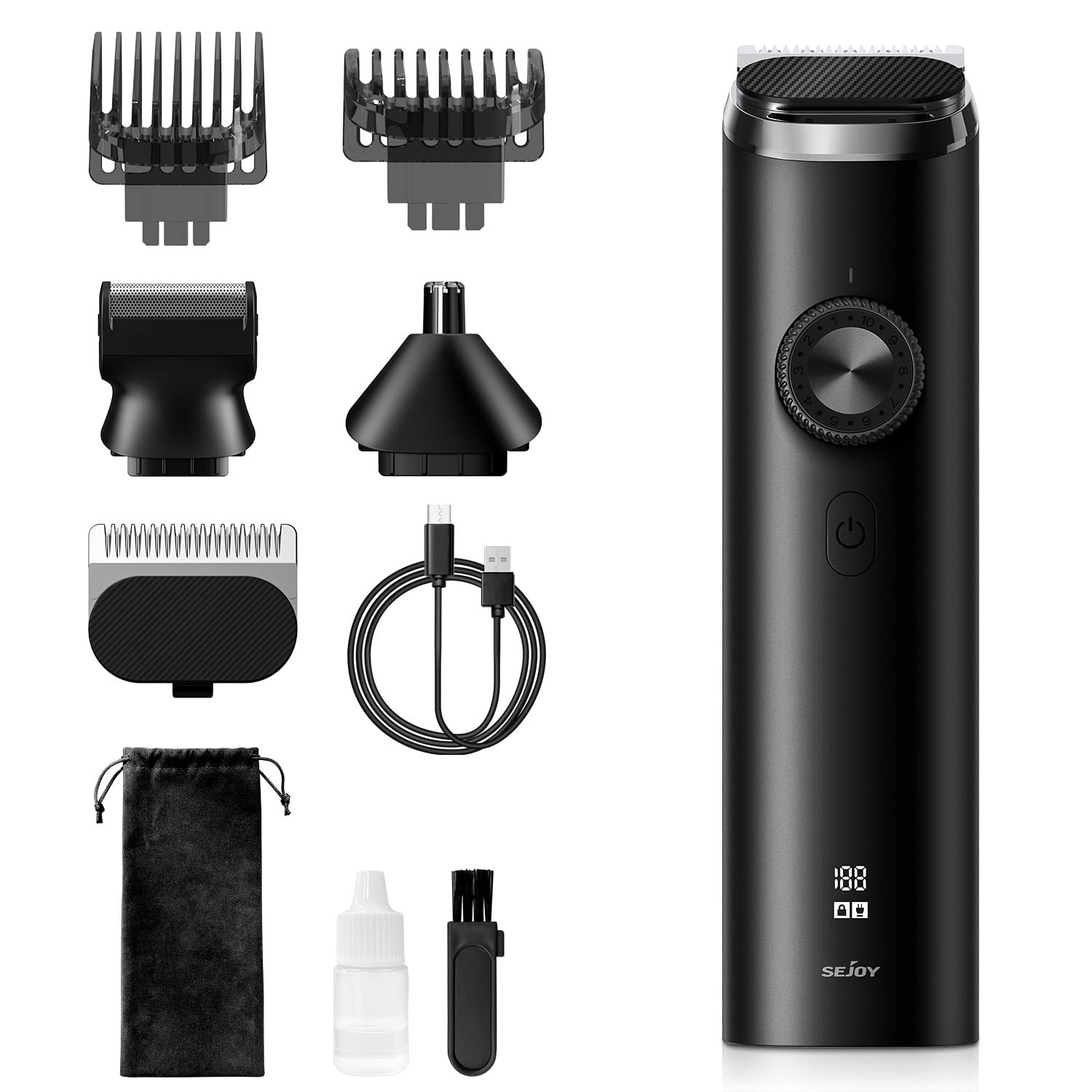 Sejoy Beard Trimmer for Men, Cordless Hair Clippers Hair Trimmer, Waterproof Mustache Body Nose Ear Facial Cutting Shaver, Electric Razor All in 1 Grooming Kit, USB Rechargeable & LED Display