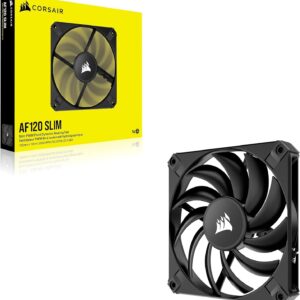 Corsair AF120 Slim, 120mm PWM Fluid Dynamic Bearing Fan (Thin Profile for Small-Form-Factor Cases, Low-Noise, Up to 2000 RPM, Zero RPM Mode Support, Universal 120x15mm Sizing) Single Pack, Black