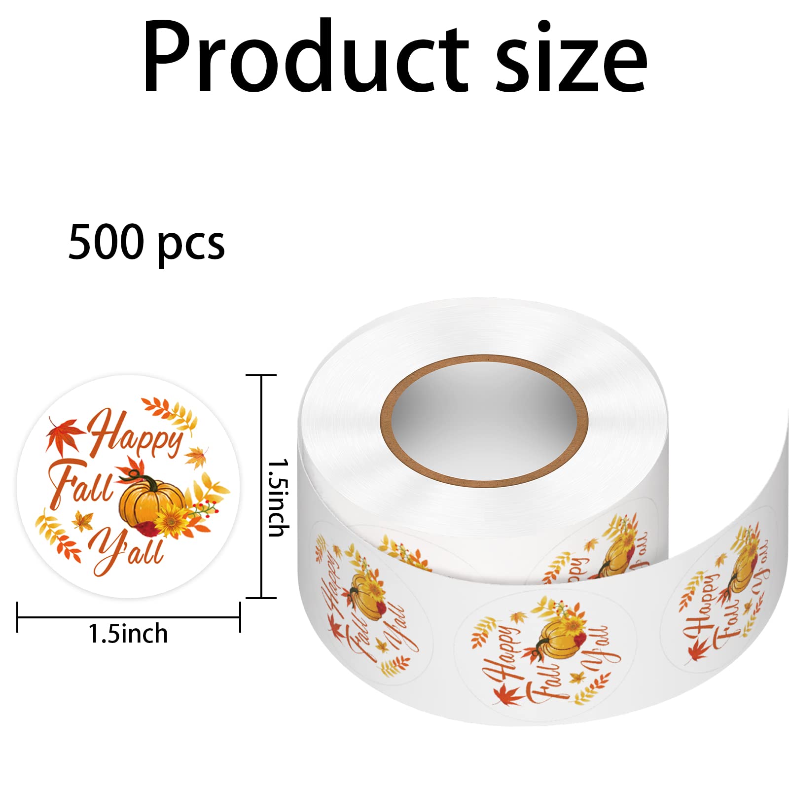 Heyfibro 500 PCS Happy Fall Y'all Stickers, 1.5 Inch Thanksgiving Stickers Label for Packing, Party, Bags, Boxes（Pumpkin）