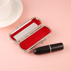 AsAlways Shiny Rhinestone Crystal Portable Lipstick Case with Mirror Portable Bling Diamonds Makeup Cosmetic Storage Holder for Travel Ladies Fashion(Silver)