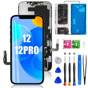 mobkitfp for iphone 12/12 pro screen replacement 6.1 inch 3d touch lcd screen display digitizer assembly with repair tools kits + waterproof frame adhesive sticker + screen tempered protector