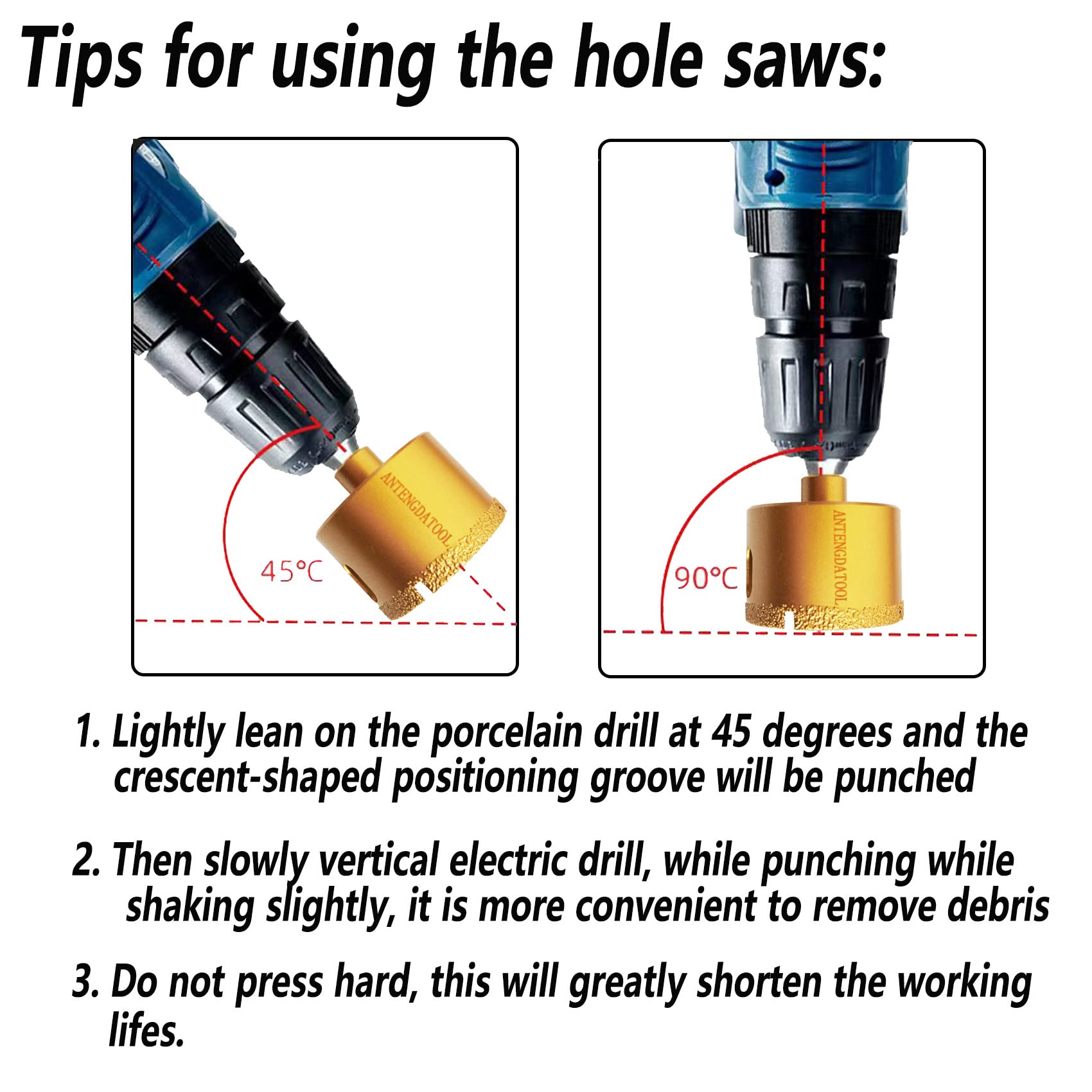 Antengdatool 2 Inch Dry/Wet Diamond Hole Saw for Angle Grinder - 50mm Porcelain/Tile Core Drill Bits for Ceramic Marble Brick Granite Stones Attach Round Shank Adapter