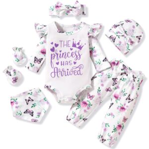 aalizzwell newborn girls outfit, infant princess arrived clothes long sleeve floral fall winter clothing nb purple coming home