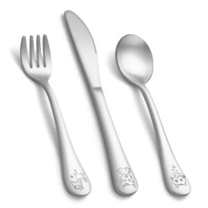 e-far 9-piece toddler utensils, stainless steel kids silverware for baby self feeding, includes toddler forks spoons knife with cute animal pattern, rust free & dishwasher safe