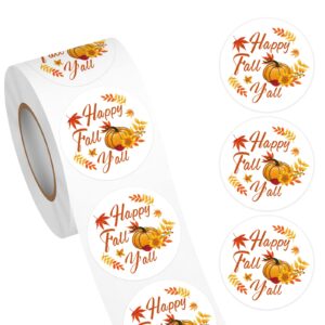 heyfibro 500 pcs happy fall y'all stickers, 1.5 inch thanksgiving stickers label for packing, party, bags, boxes（pumpkin）